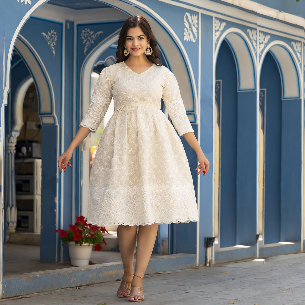 White Chikankari Dress – Roohaniyat Jaipur